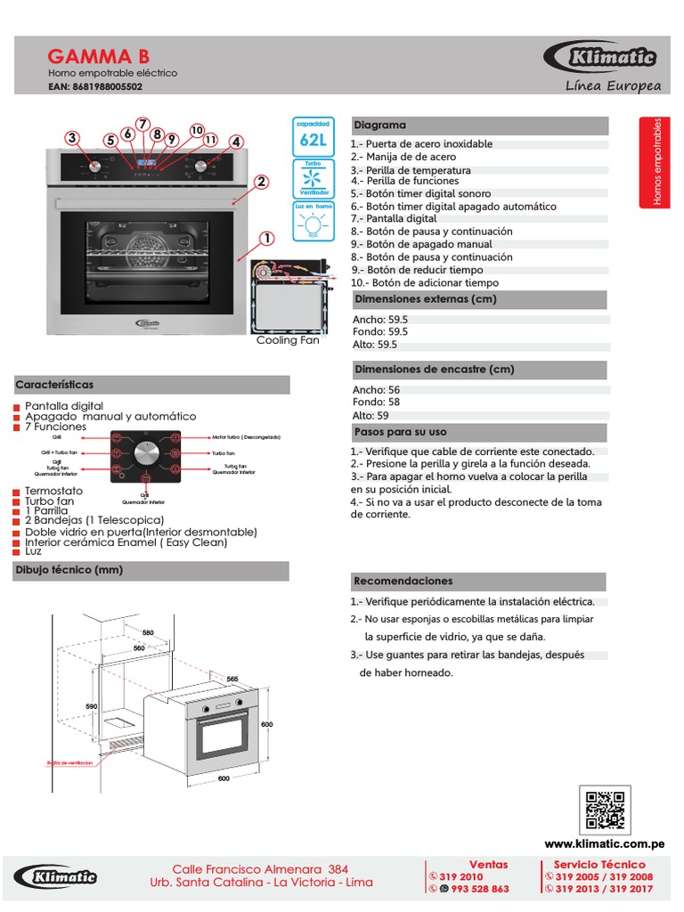Horno Empotrable Electrico GAMMA B | PDF | Bienes manufacturados