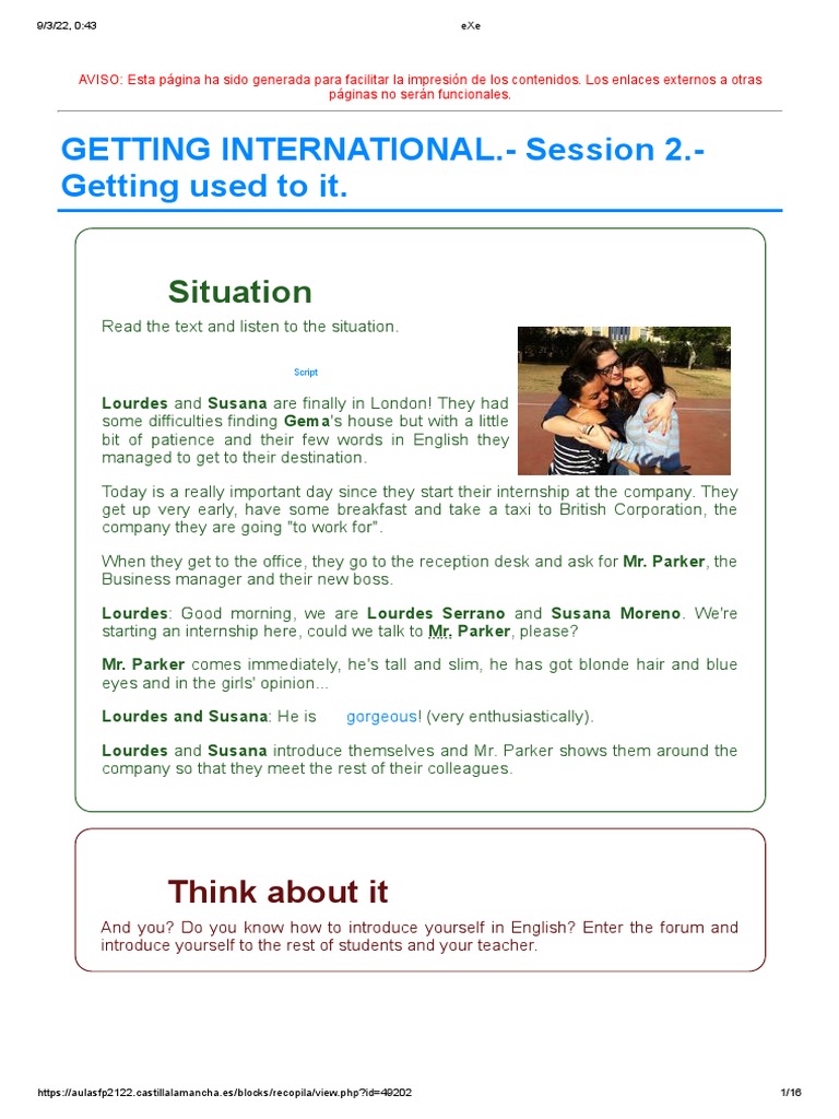 UNIT 1-GETTING INTERNATIONAL. - Session 2. - Getting Used To It. | PDF | Linguistics