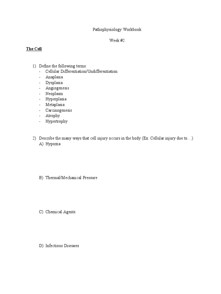 Pathophysiology Workbook Week #2 | PDF | Science & Mathematics