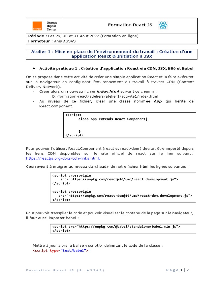 Atelier 1 Mise en Place de L'environnement Du Travail Création D'une Application React ...
