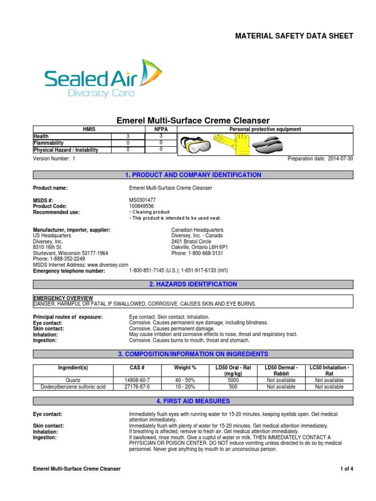 Emerel Multi-Surface Creme Cleanser | PDF | Personal Protective ...