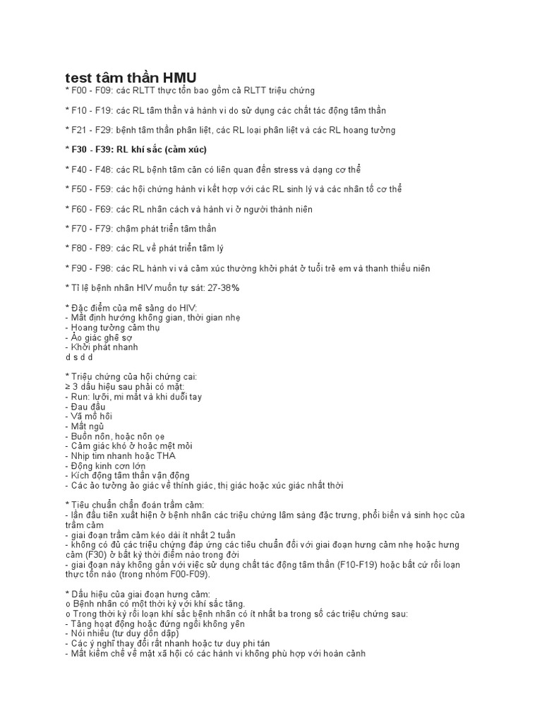 test tâm thần HMU | PDF