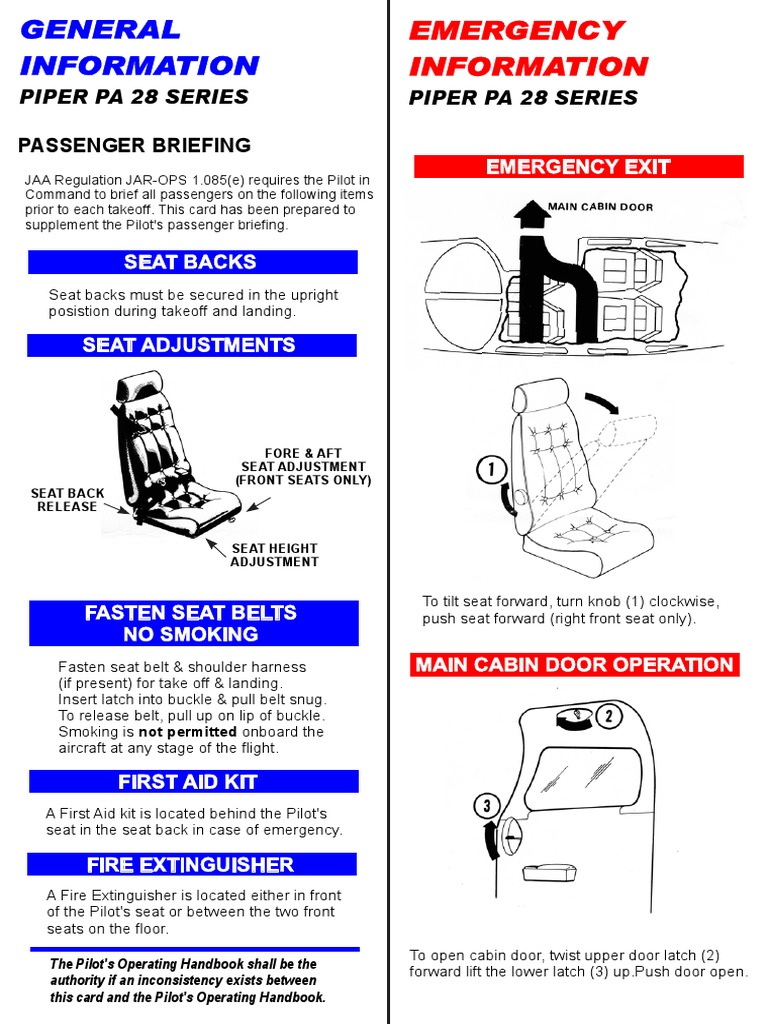 Essential Passenger Safety Briefing for Piper PA 28 Series Aircraft | PDF