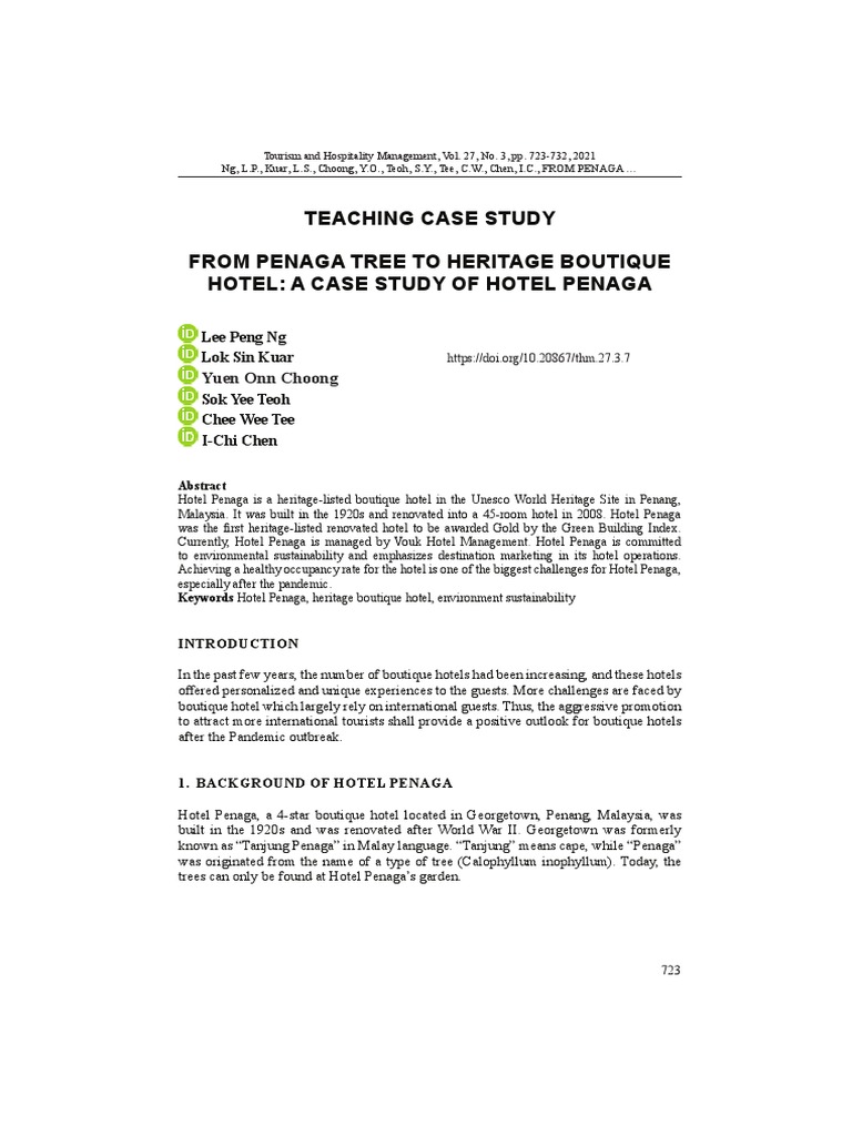 Hotel Penaga: A Heritage Boutique Case Study | PDF | Tourism ...