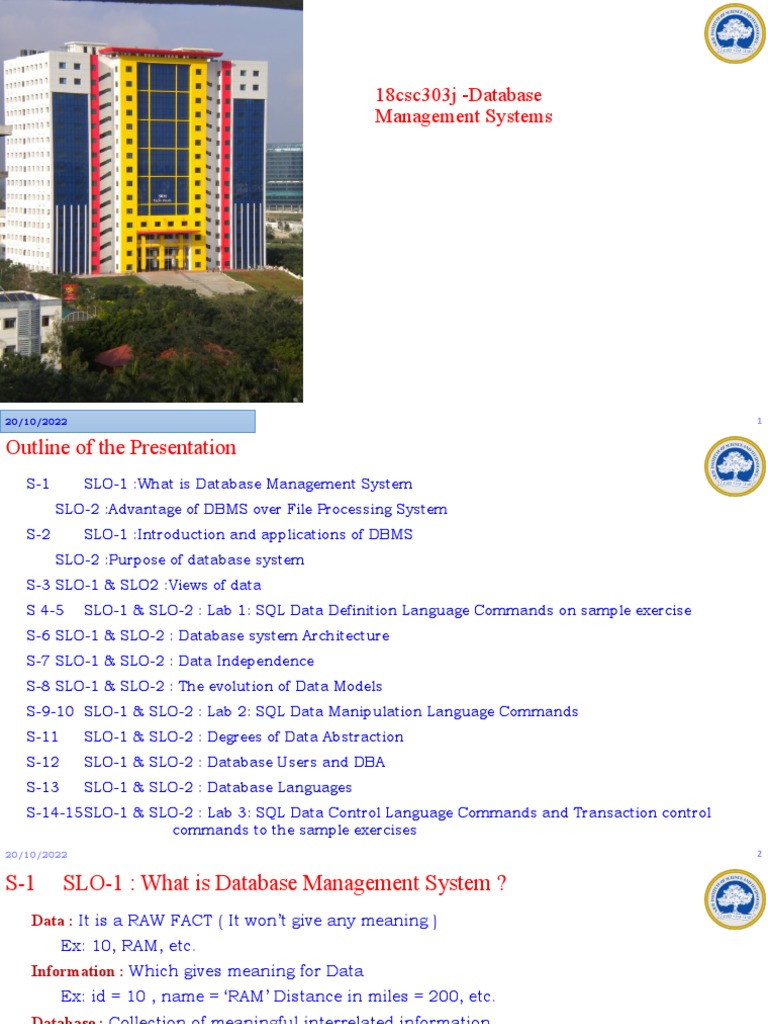 18csc303j Dbms Unit I | PDF | Databases | Sql