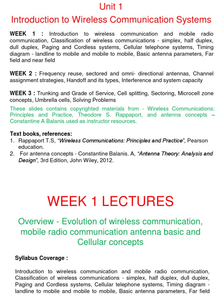 Unit 1 Wireless Communication - Week 1 Lecture | PDF | Radio Spectrum | Antenna (Radio)