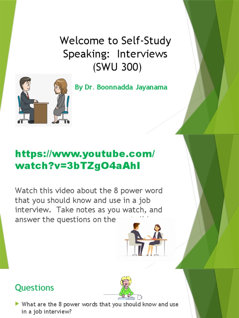 Self-Study Speaking (Interviews) SWU 300 by Dr. Boonnadda | PDF