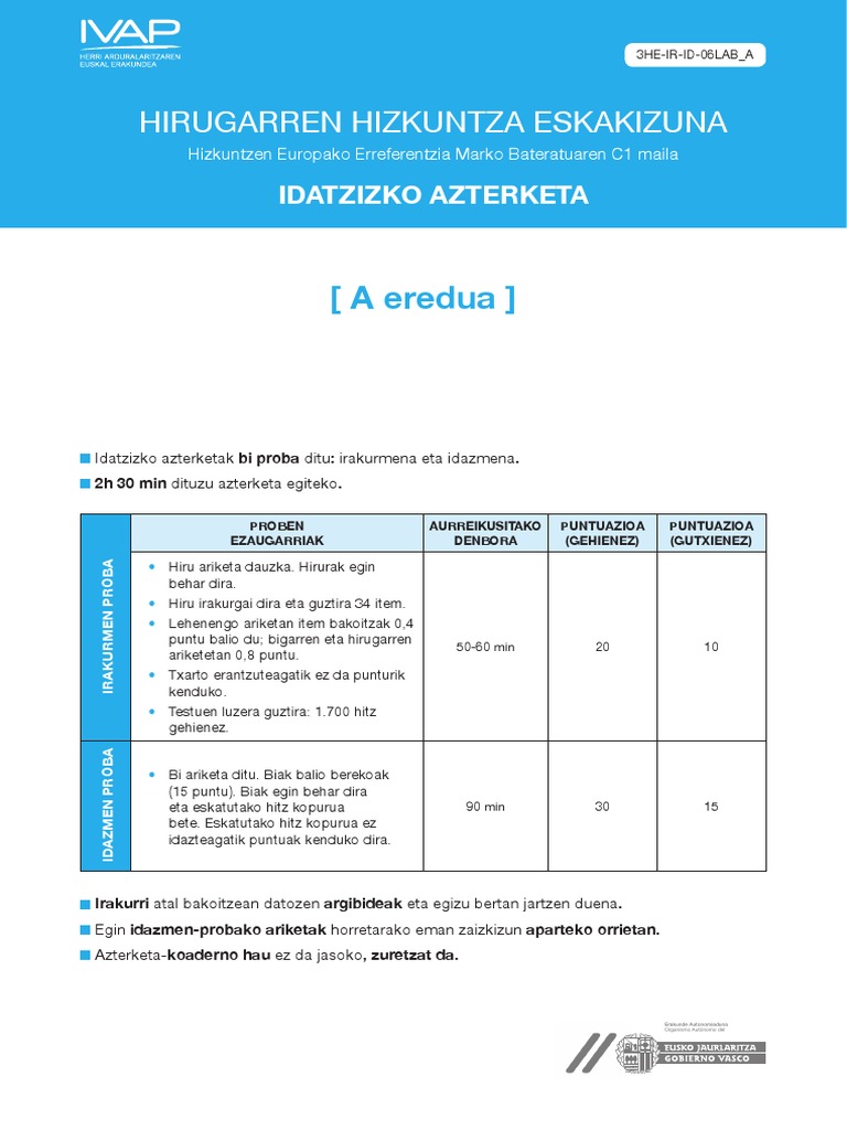 Hirugarren Hizkuntza Eskakizuna: Idatzizko Azterketa | PDF