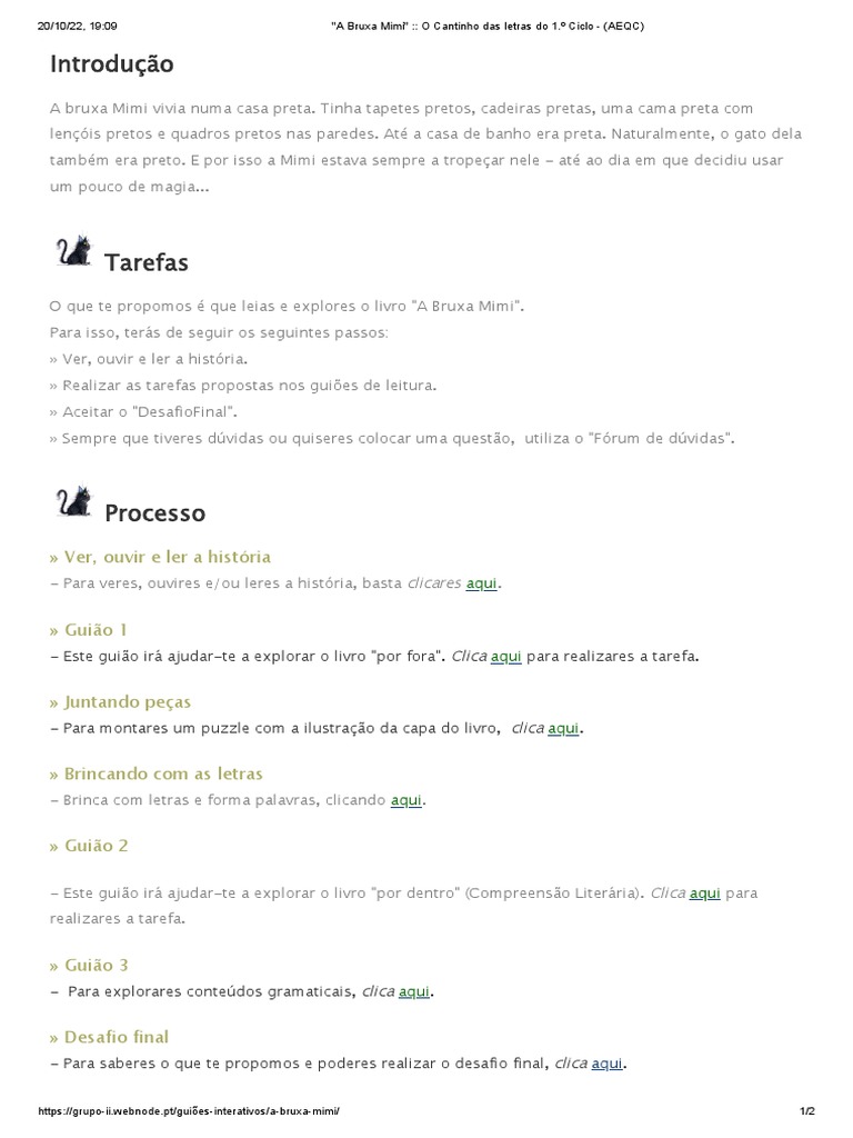A Bruxa Mimi - O Cantinho Das Letras Do 1.º Ciclo - (AEQC) | PDF