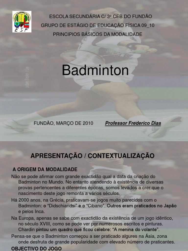 Princípios Básicos do Badminton: Regras, Técnicas e Estratégias | PDF