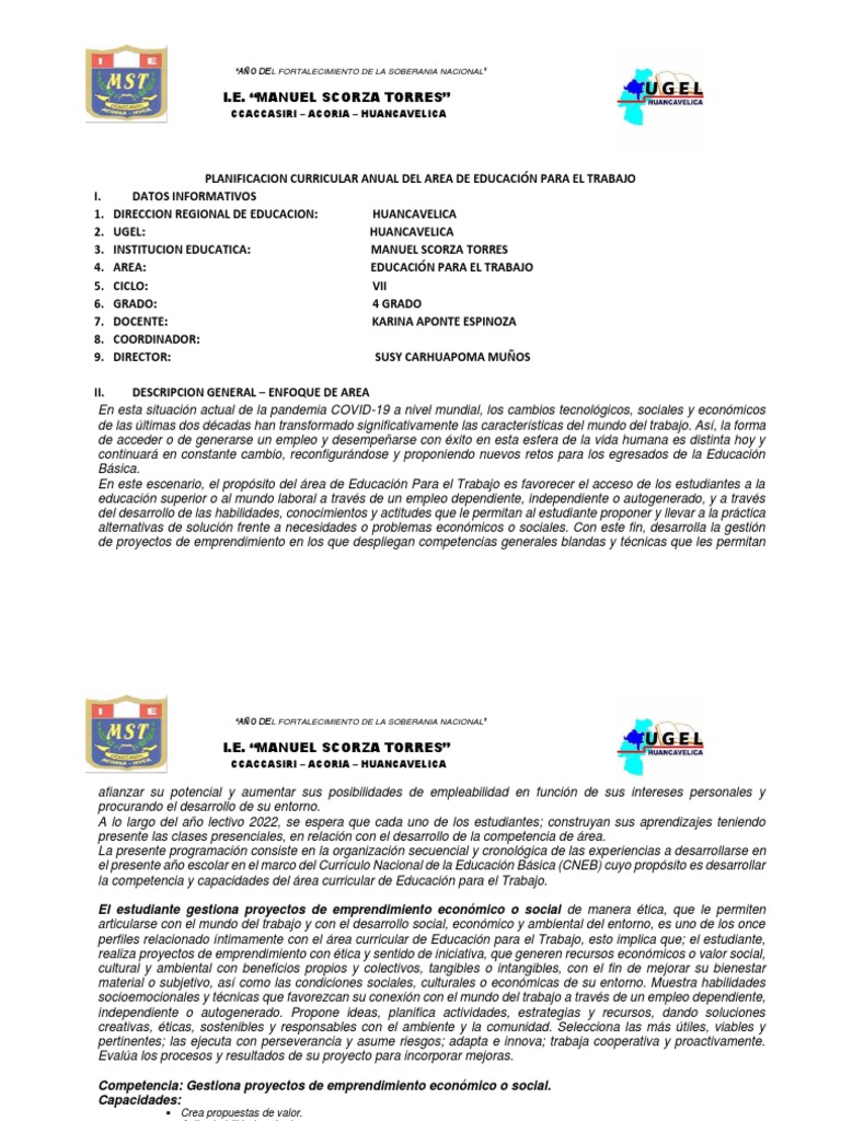 Planificacion Anual Ccaccasiri 4to | PDF