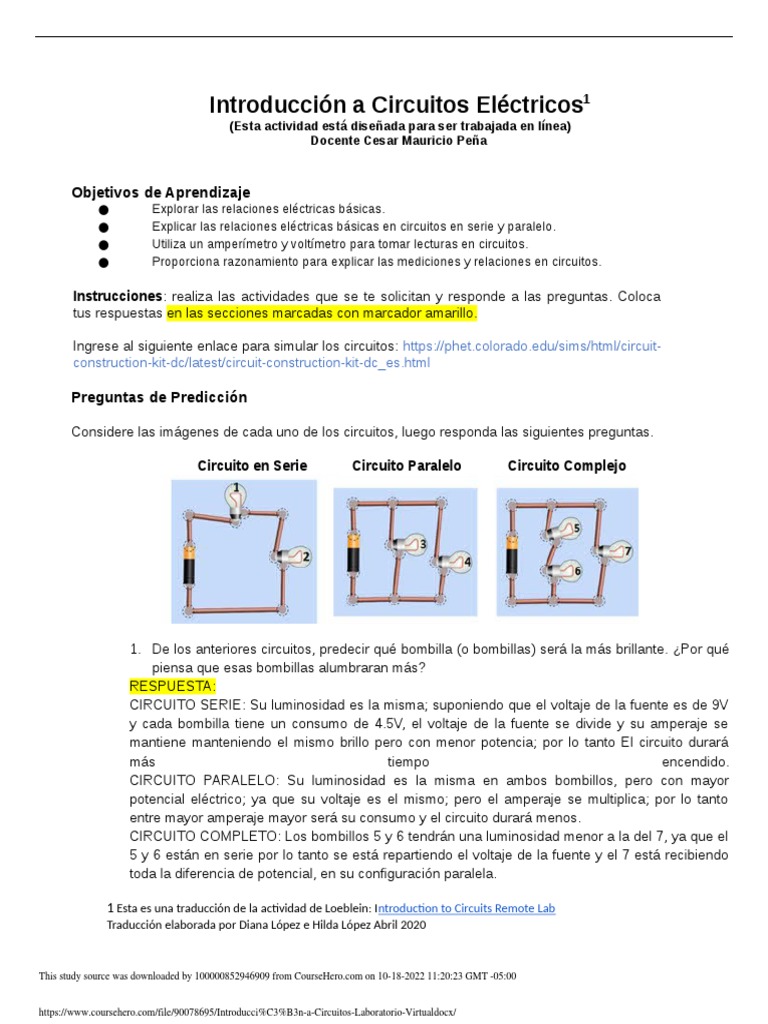 Introducción a los conceptos básicos de circuitos eléctricos a través de la simulación | PDF ...