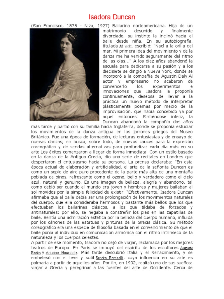 Biografía de Isadora Duncan | PDF | Federico García Lorca