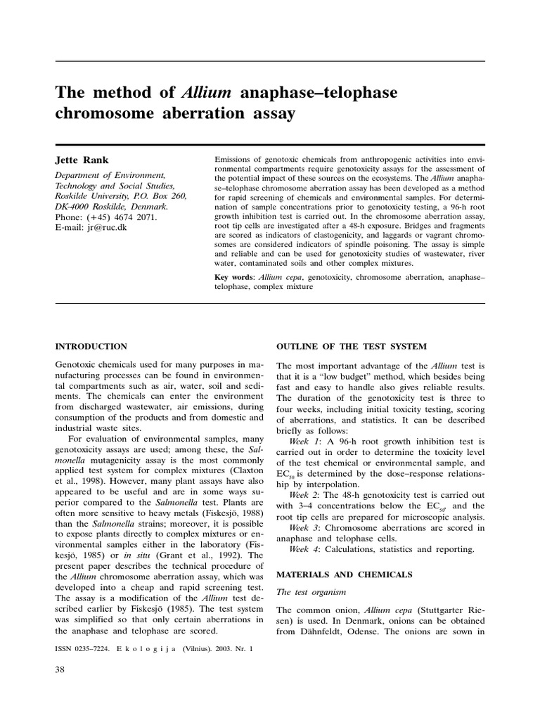 The Method of Allium Anaphase Telophase Chromosome Aberration Assay | PDF