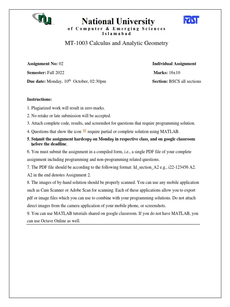 MT1003 BSCS F22 Assignment 2 | PDF