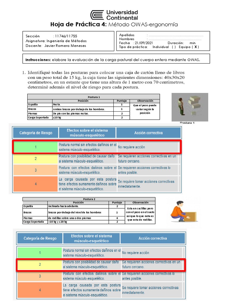 Hoja de Práctica 4 Método OWAS | PDF | Factores humanos y ergonomía
