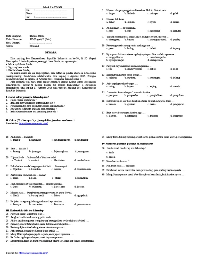 Soal Latihan PAS B. Sunda Kls 4 | PDF