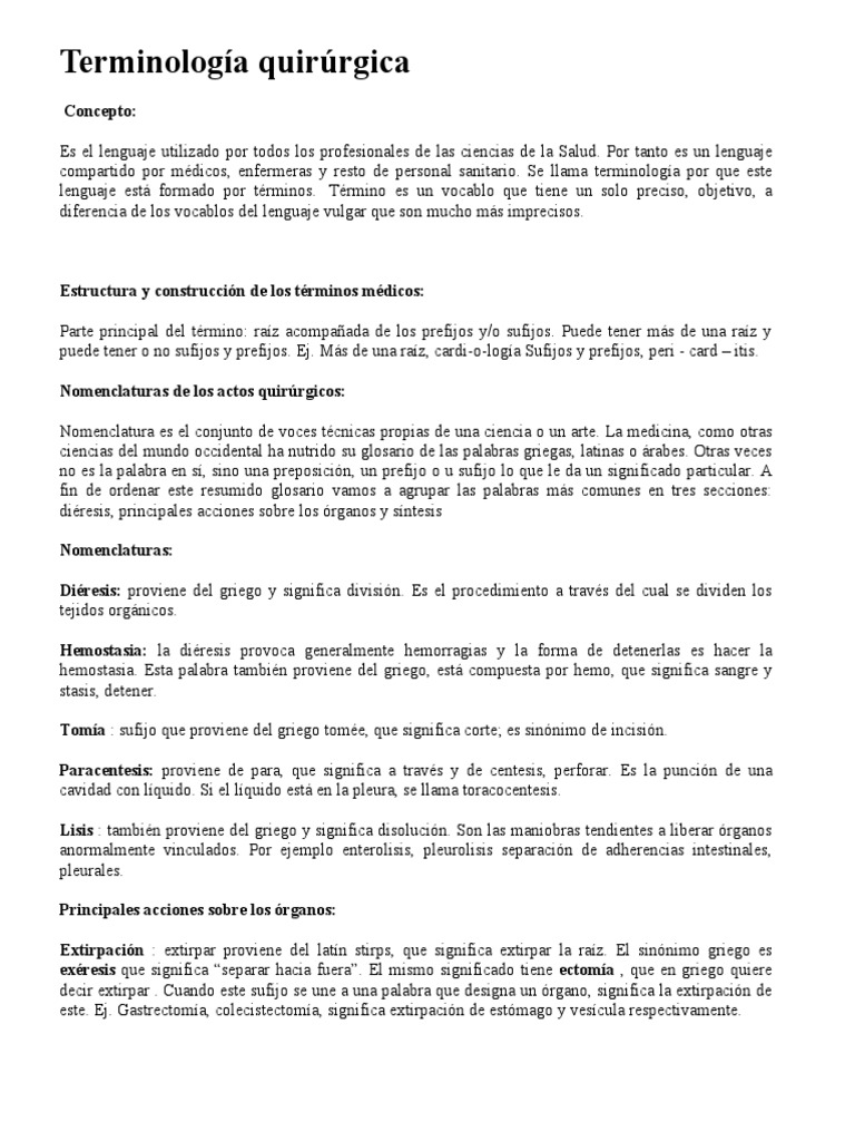 Terminología quirúrgica: Un glosario comprehensivo de los términos ...