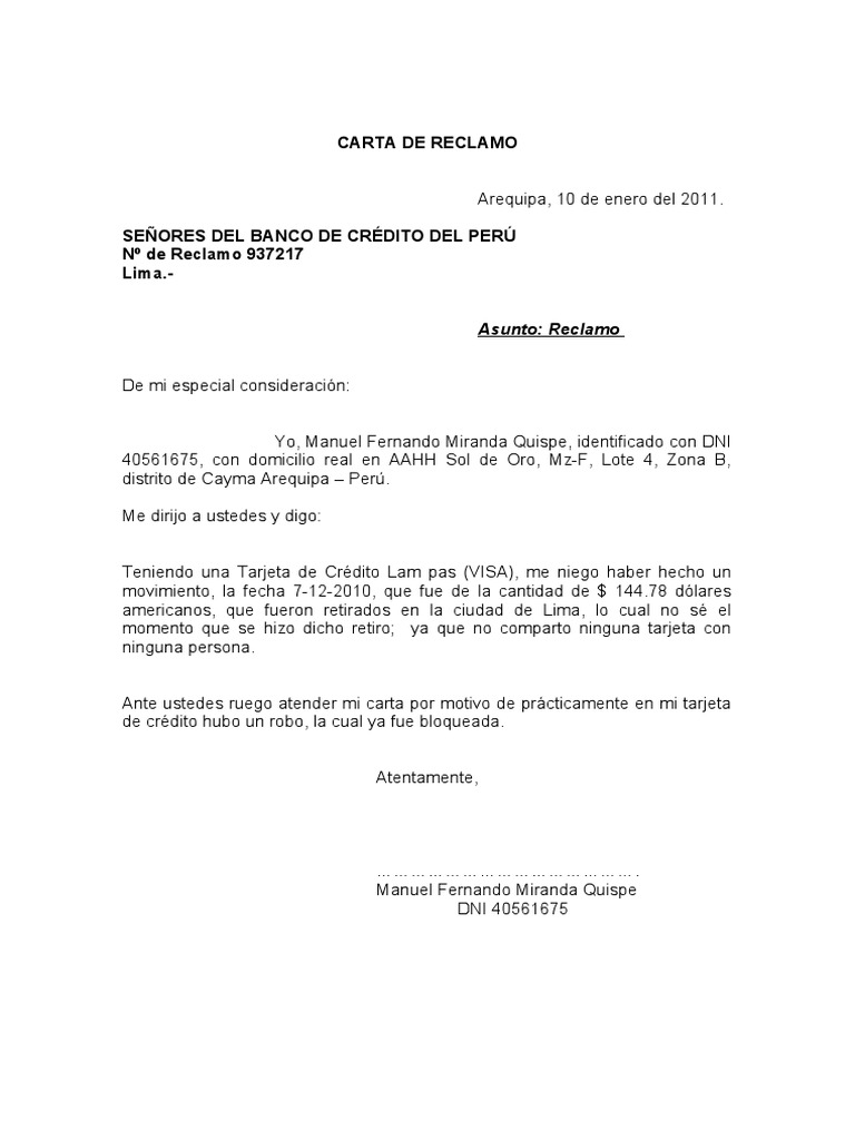 Carta de Reclamo Al BCP | PDF
