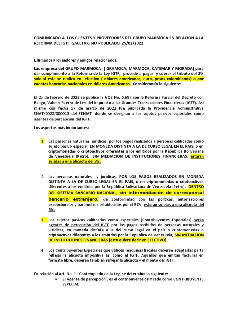 Reforma del IGTF en Grupo Marmoca | PDF | Impuestos | Gobierno