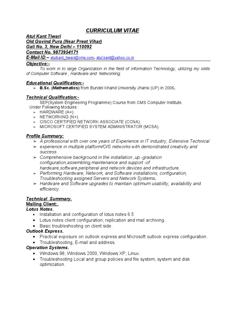 Atul Resume | PDF | Windows 2000 | Ibm Notes