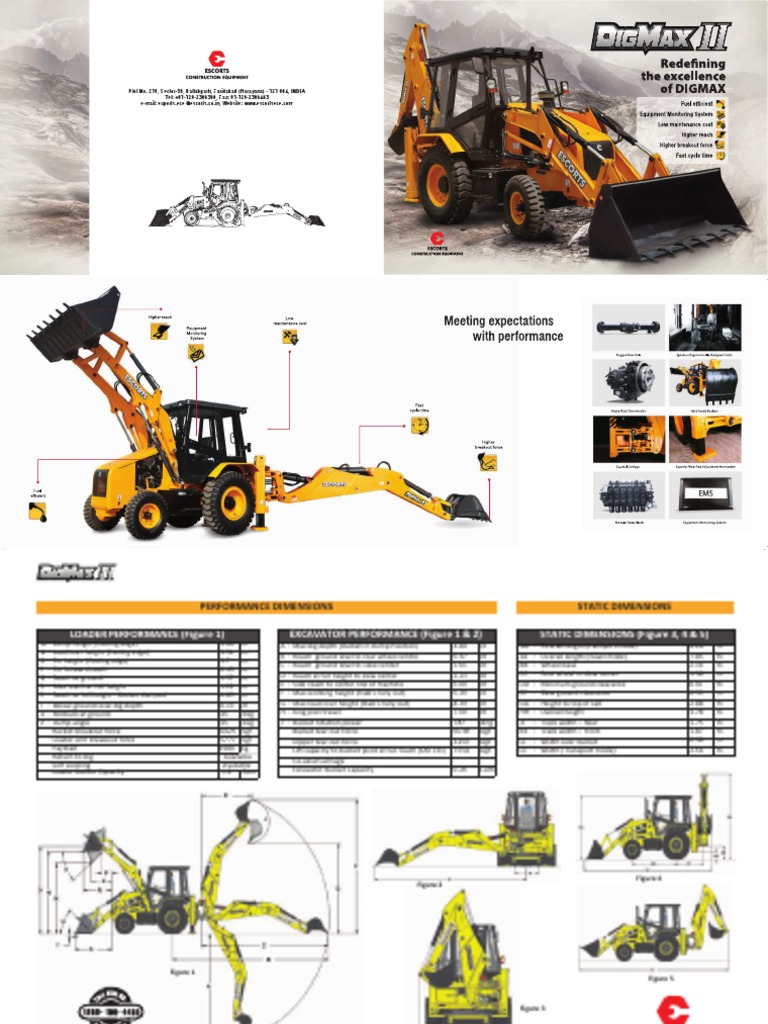 Escort Digmax Backhoe Loader Specs | PDF | Loader (Equipment) | Brake