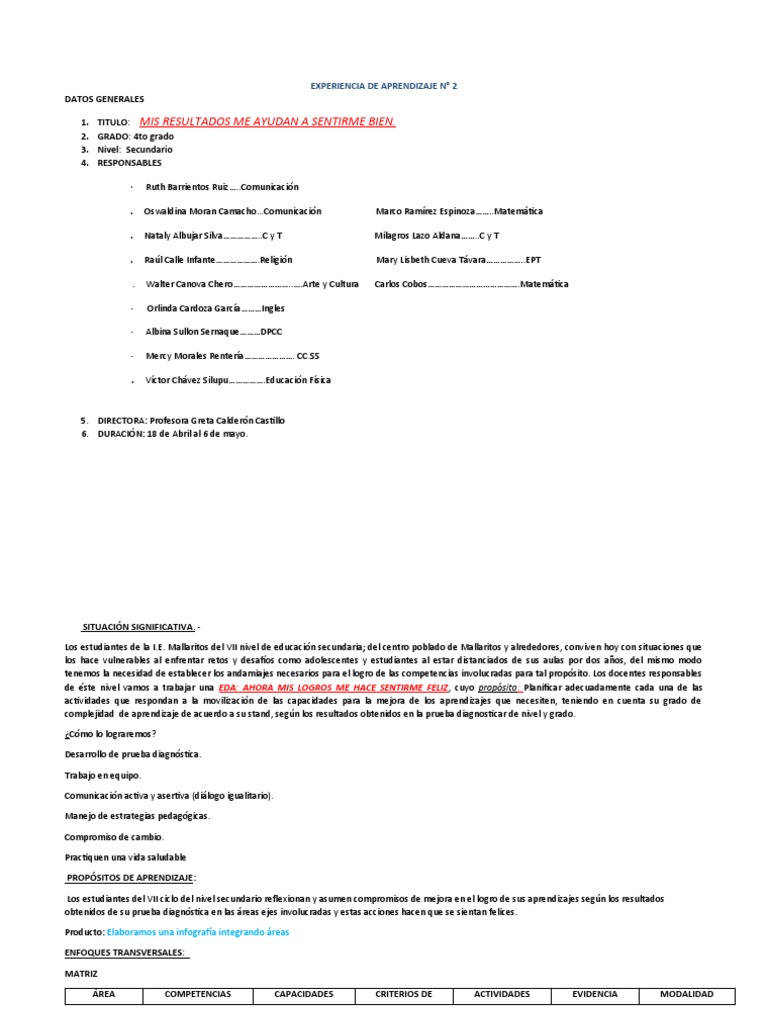 EDA 2 ... CICLO VII 2022 4to Secundaria 2022 Nivel Secundario | PDF | Aprendizaje | Las emociones