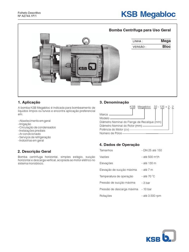 Megabloc - Folheto - Descritivo KSB | PDF | Bomba | Tecnologias de gás