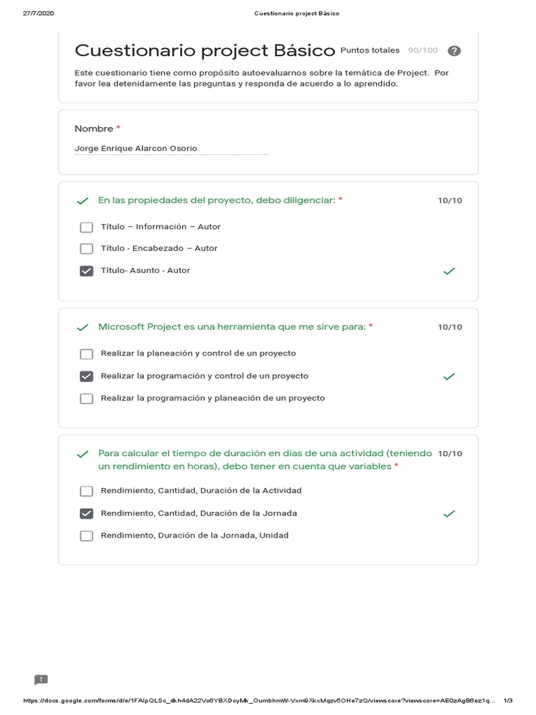 Cuestionario Project Básico | PDF | Cuestionario | Programación de ...
