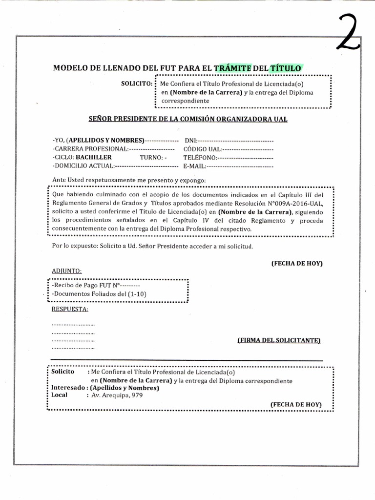 Modelo de Llenado Del Fut | PDF