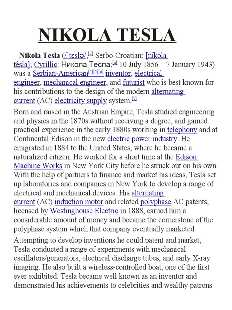 Nikola Tesla | PDF | Nikola Tesla | Electric Motor