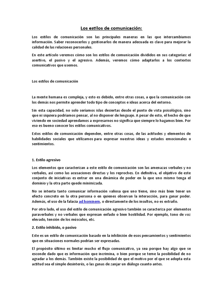 Los Estilos de Comunicación | PDF | Comunicación | Aprendizaje