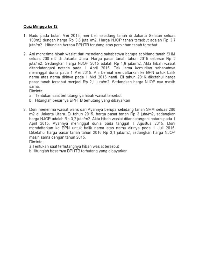 Soal Quiz Minggu Ke 14 | PDF