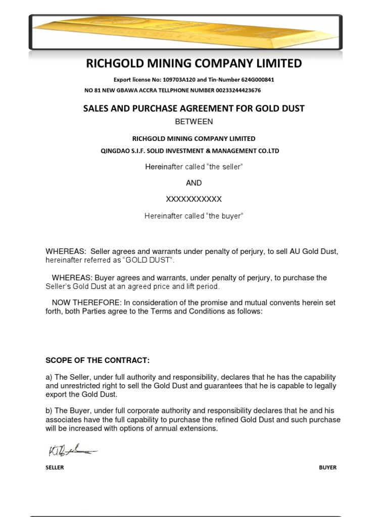 Gold Dust Draft Contract | PDF | Sales | Exports