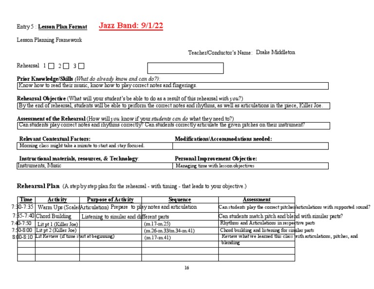 Jazz Lesson Plans 9 1 With Payne | PDF