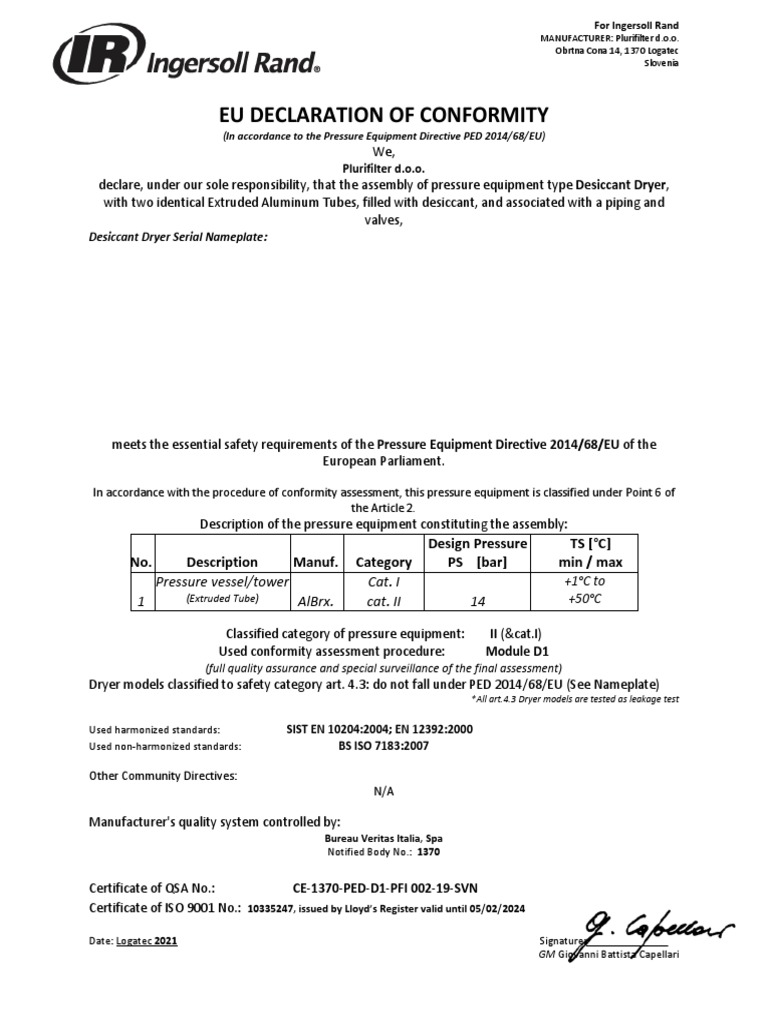 Declaration of Conformity DA Europe-AP | PDF | Mechanical Engineering