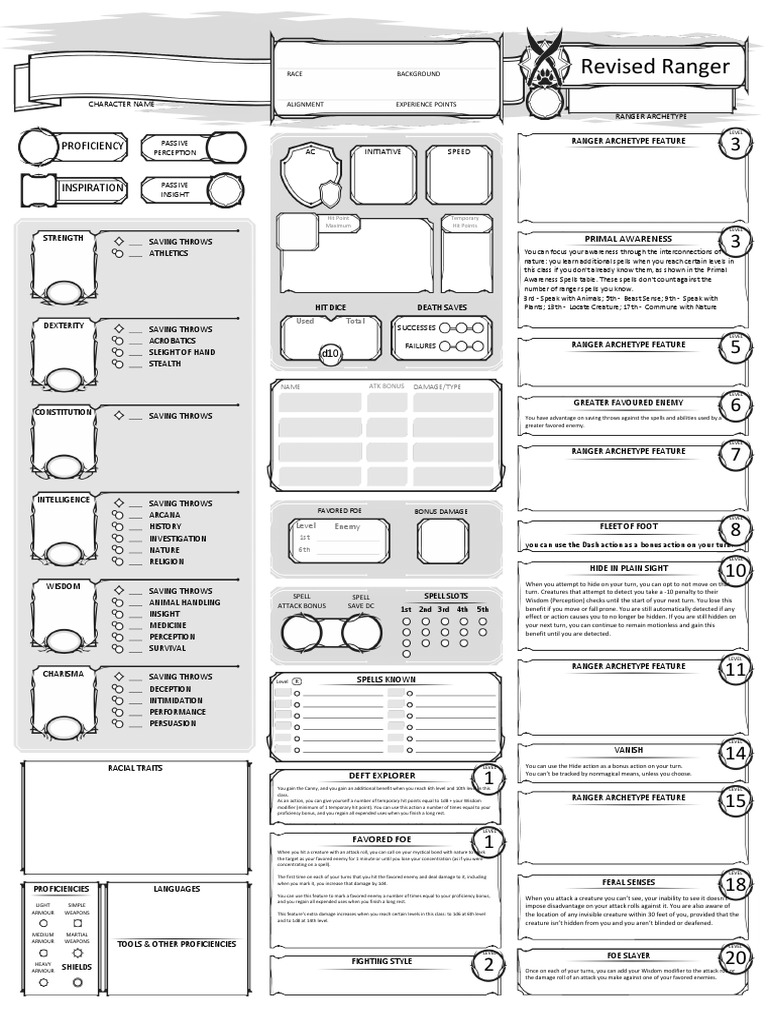 456029-Character Sheet Ua Revised Ranger Editable 1 | PDF | Role ...