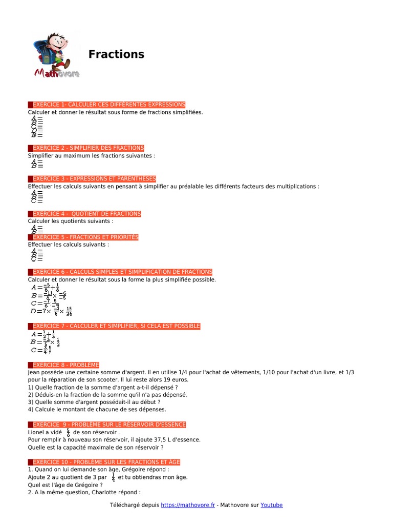 Exercices de Fractions et Problèmes | PDF | Mathématiques | Arithmétique