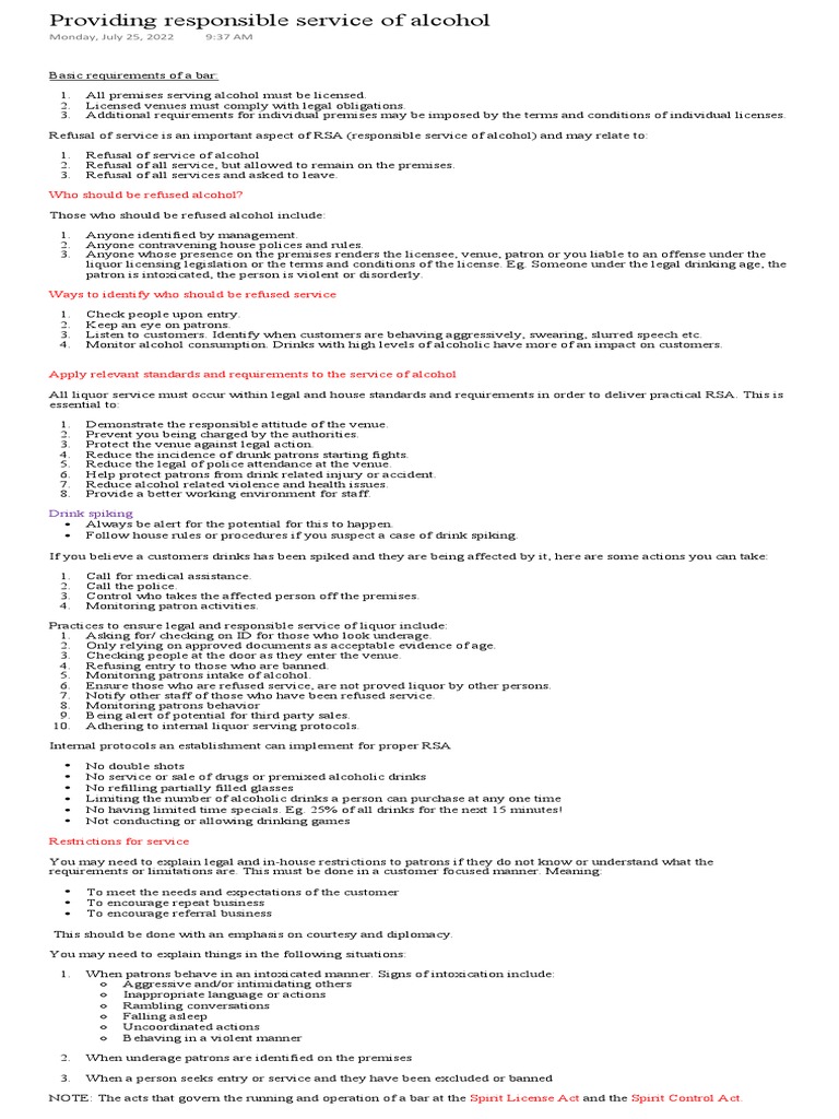 Providing Responsible Service of Alcohol | PDF | Alcoholic Drinks | Alcohol