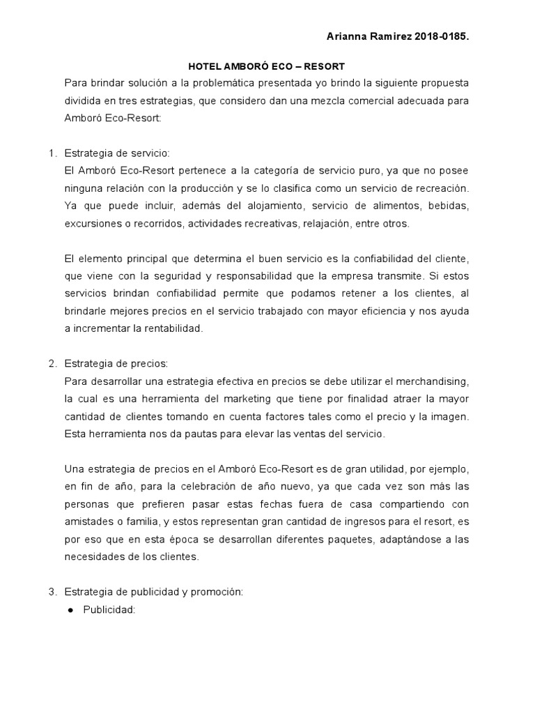 Estrategias para Amboró Eco-Resort | PDF | Hotel | Marketing
