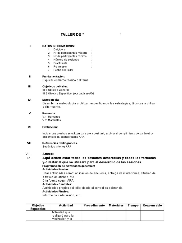 Formato de Taller | PDF