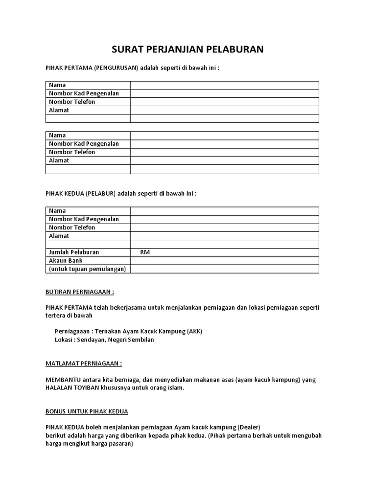 Surat Perjanjian Pelabur Akk | PDF