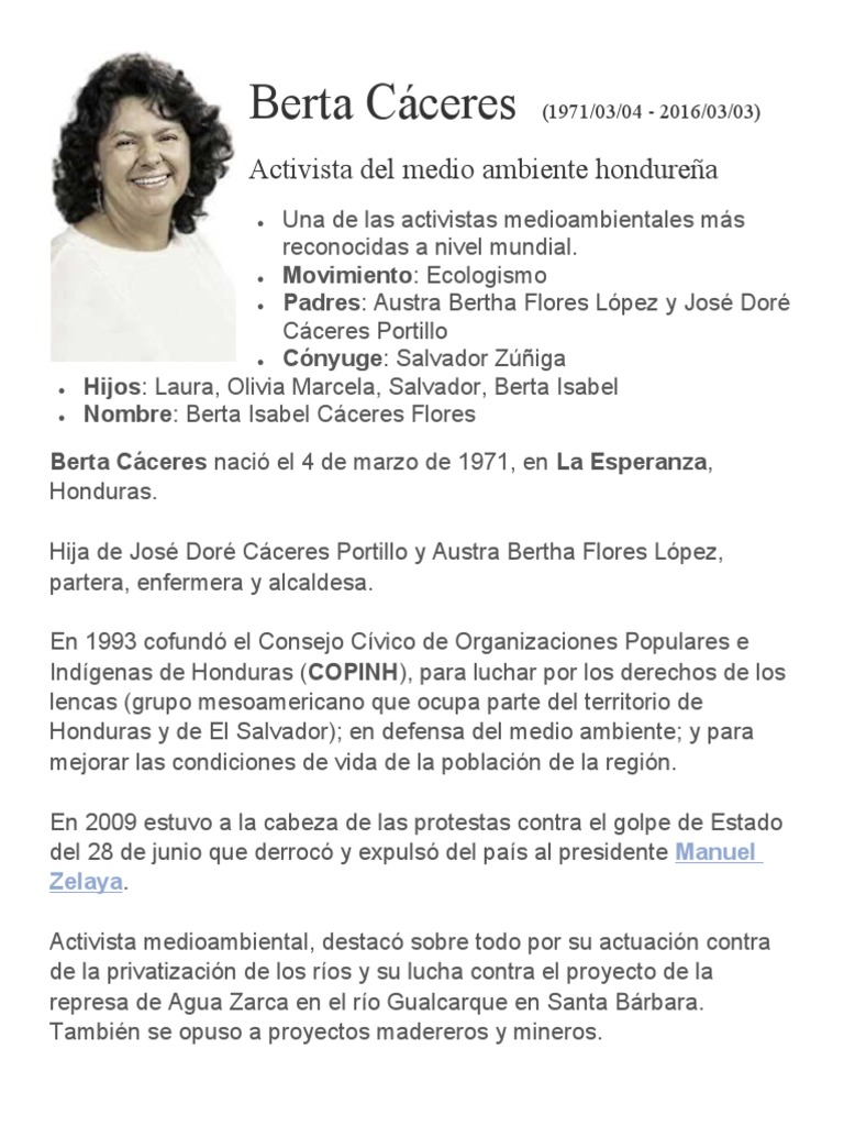 Berta Cáceres Biografia | PDF