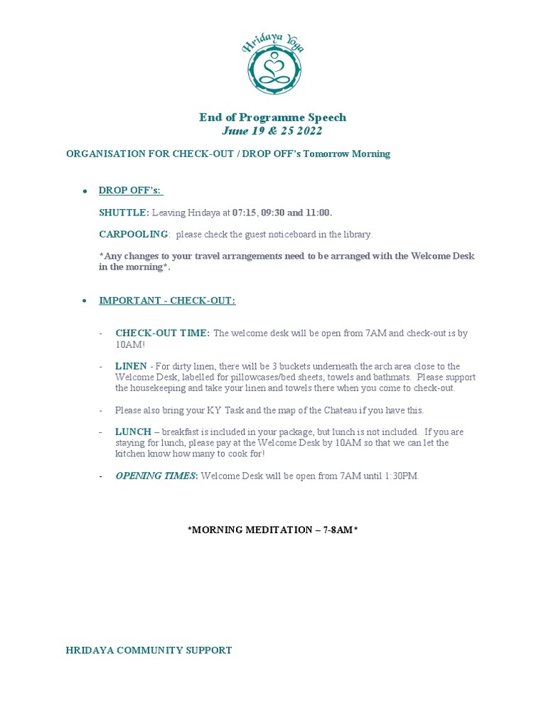 End of Programme Speech June 2022 | PDF | Meditation | Indian Religions