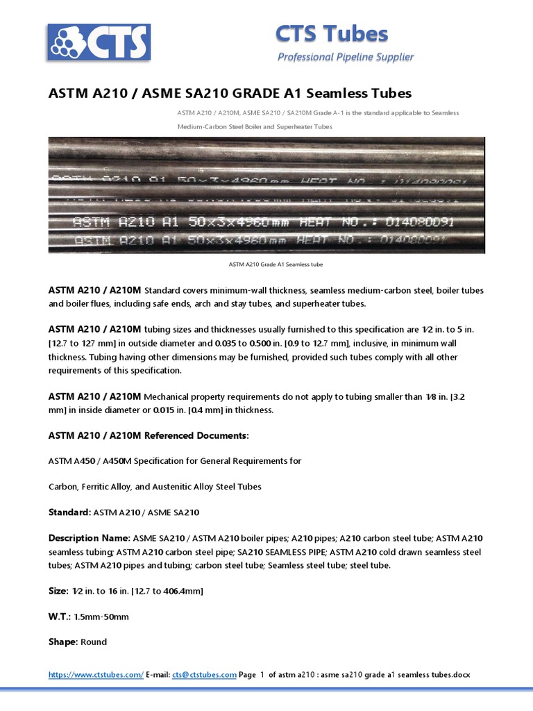 ASTM A210 ASME SA210 GRADE A1 Seamless Tubes | PDF