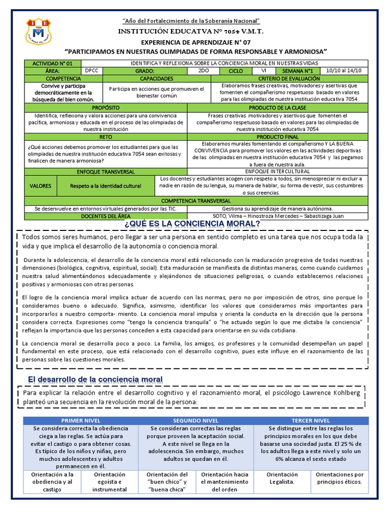 Sesion 1 de La Eda 7 DPCC 2do Vilma | Descargar gratis PDF | Moralidad ...