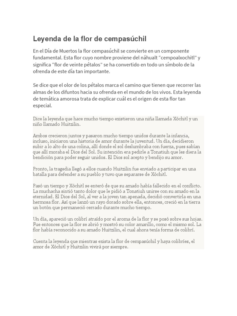 Leyenda de la flor de cempasúchil | PDF
