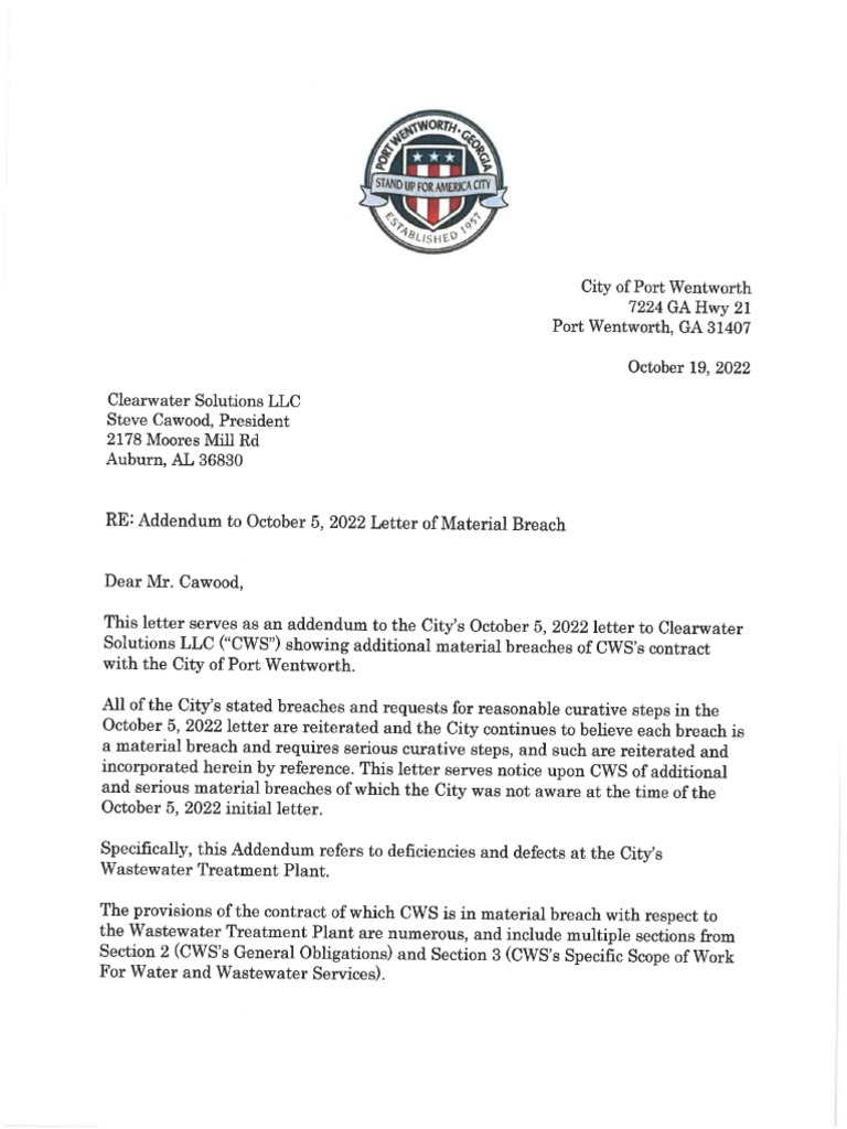 Clearwater Suspension Letter Addendum | PDF