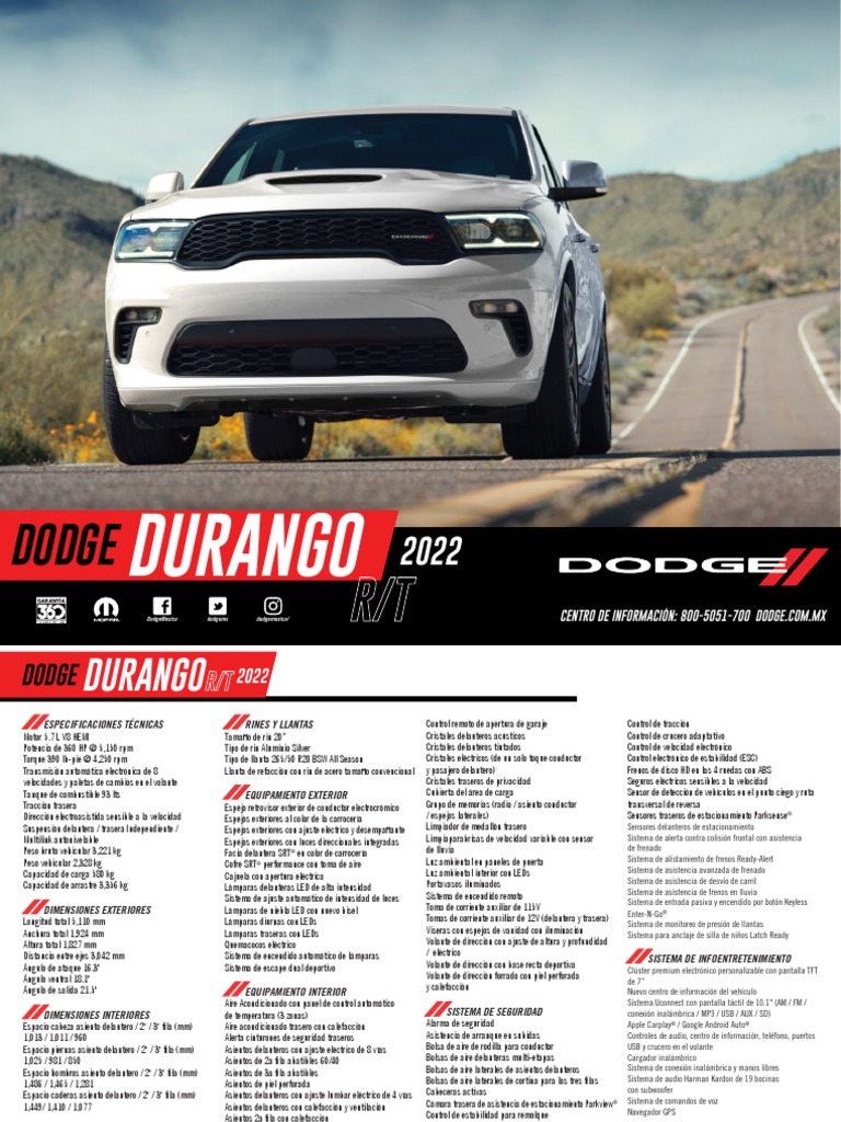 Dodge Durango 2022 Ficha Tecnica | PDF | Diodo emisor de luz | Airbag