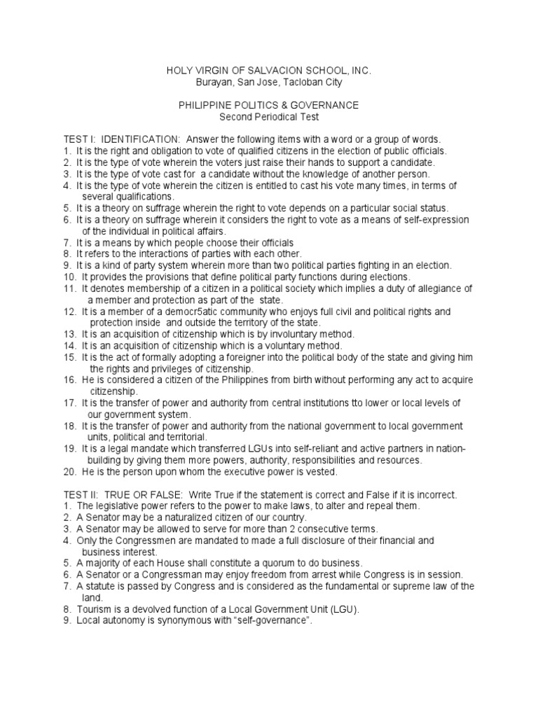Periodical Exam in PPG 2nd | PDF | Citizenship | Suffrage